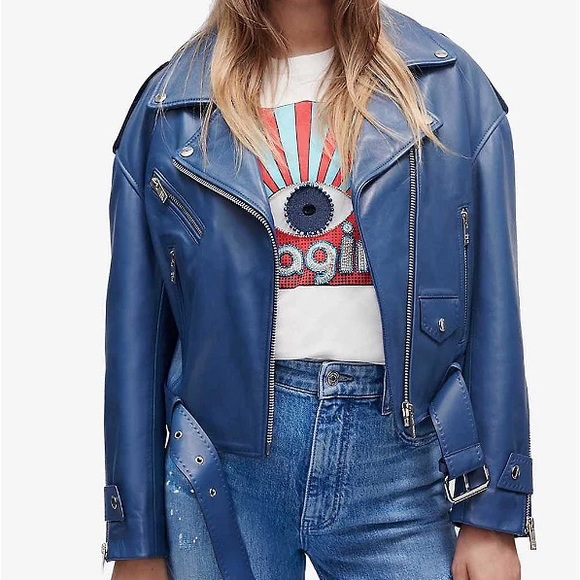 Maje | Jackets & Coats | Maje Blum Belted Cropped Leather Biker Jacket ...